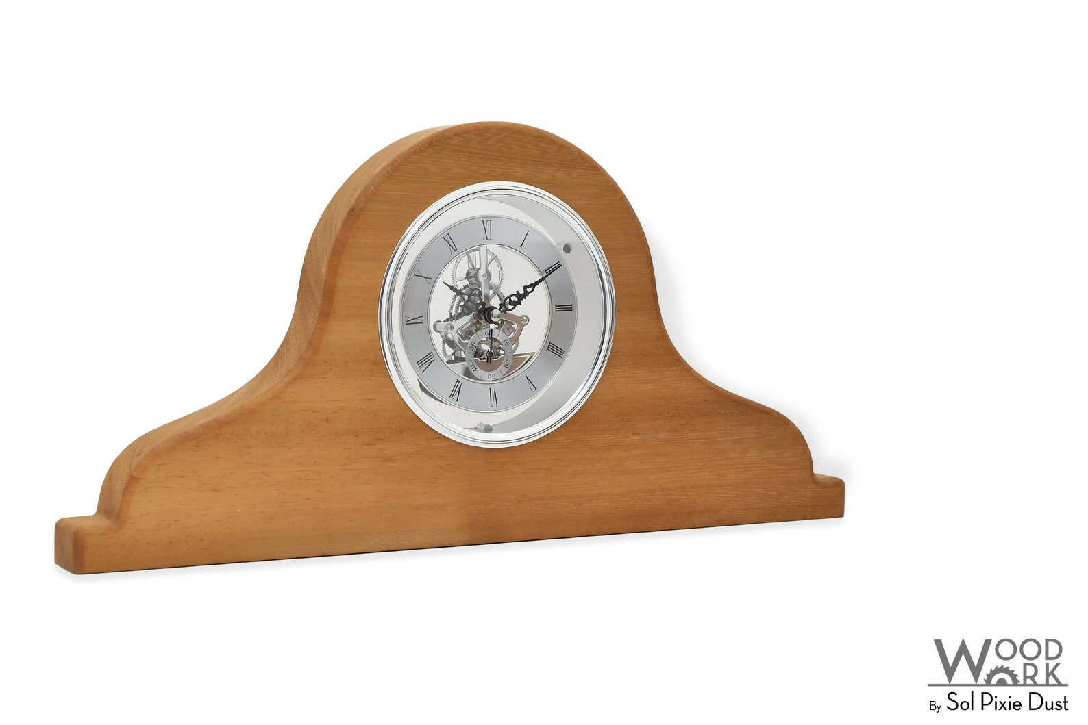 Wooden Mantel Clock - Shelf Clock - Skeleton Clock Face - Solid Iroko ...