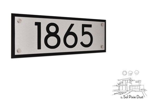 Modern House Numbers Rectangle Framed Brushed Silver Aluminum | Etsy