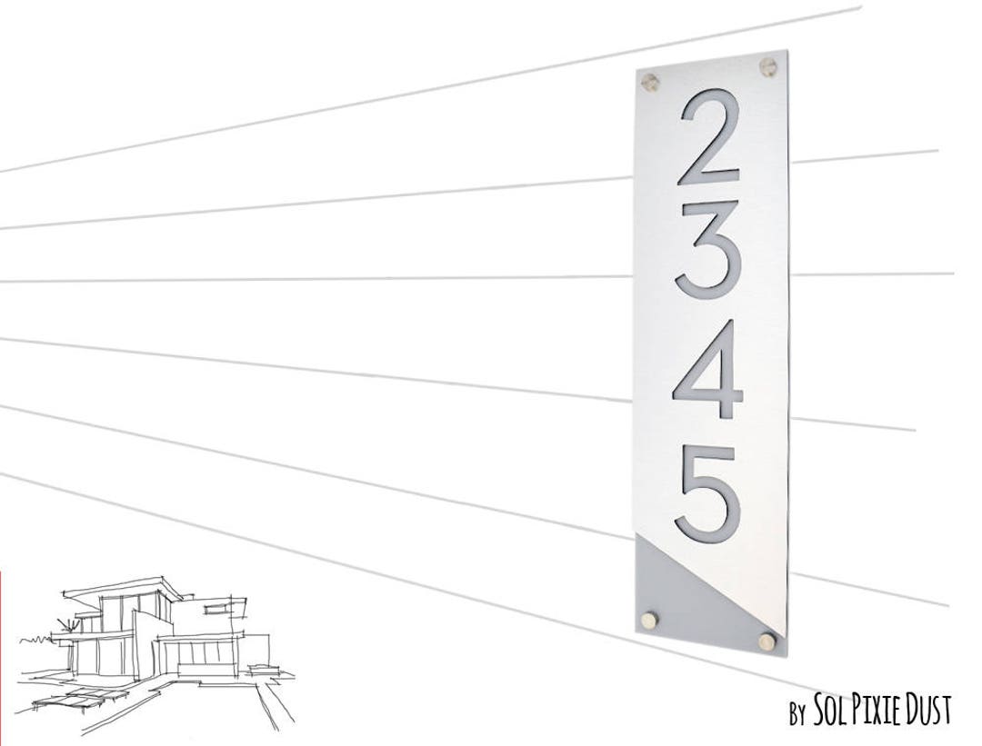 Modern House Numbers, Alucobond With Grey Acrylic - Vertical 3 ...
