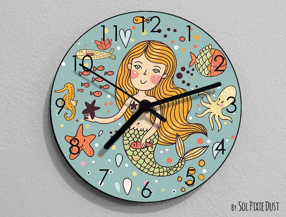 Mermaid Wall Clock Sea Life Kids Nursery Room Teens Room | Etsy