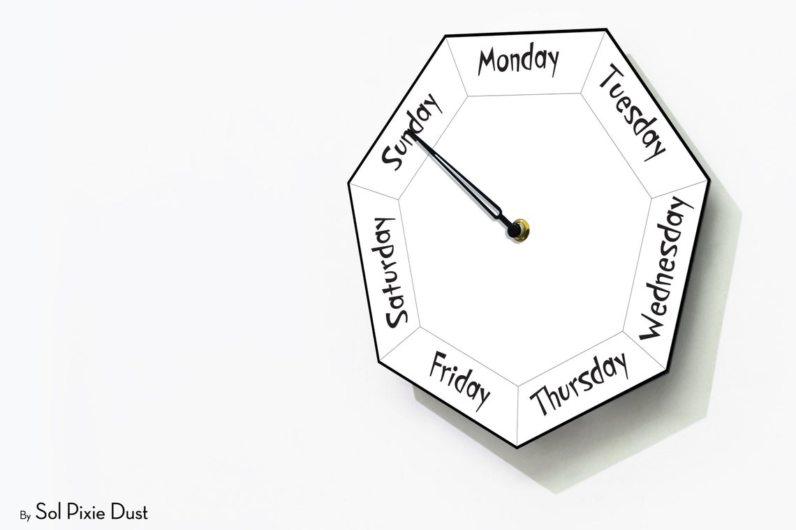 Day of the Week Clock Heptagon White Wall Clock Week Clock - Etsy