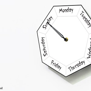 Day of the Week Clock - Heptagon White Wall Clock - Week Clock ...