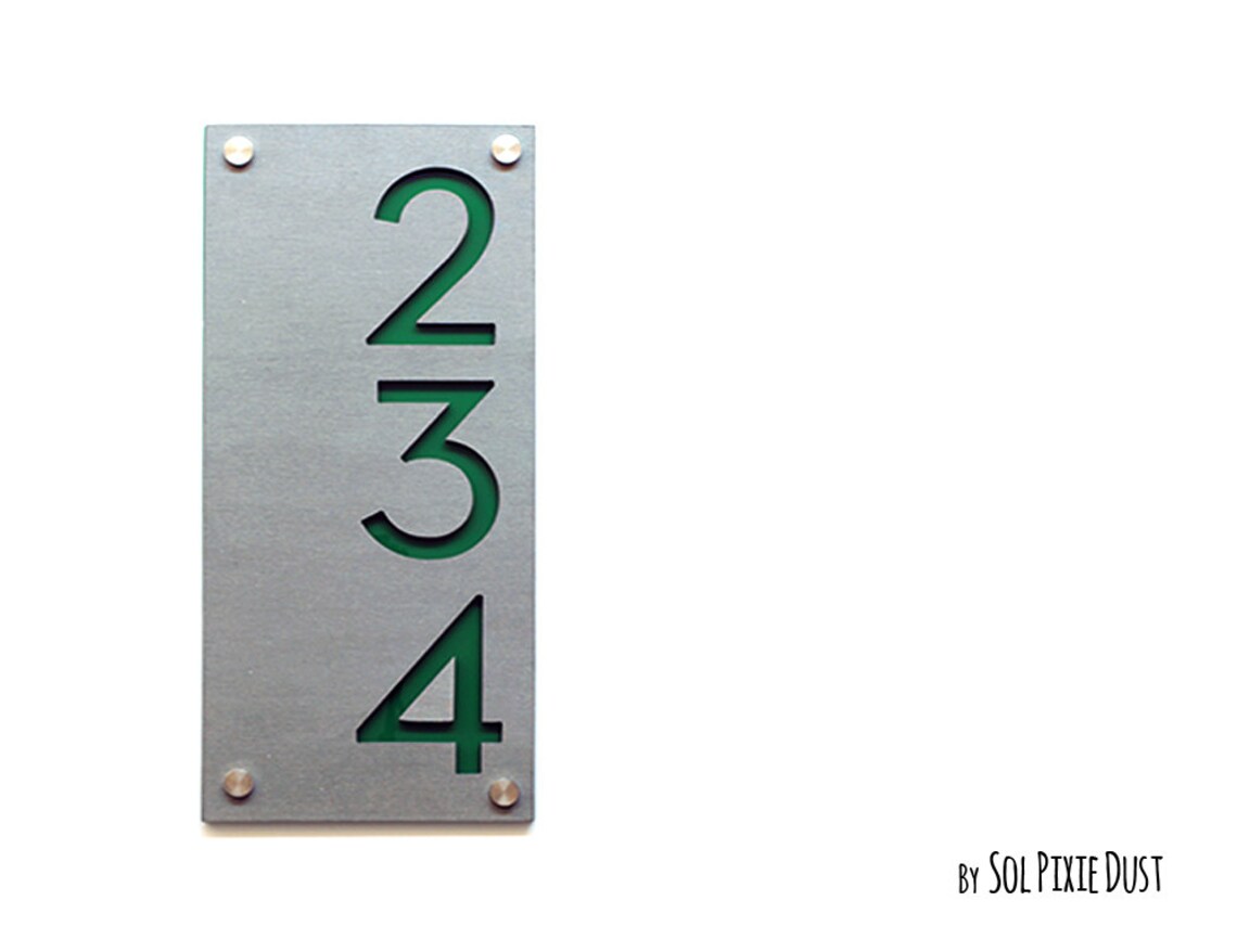 Modern House Numbers Concrete With Green Acrylic Vertical - Etsy