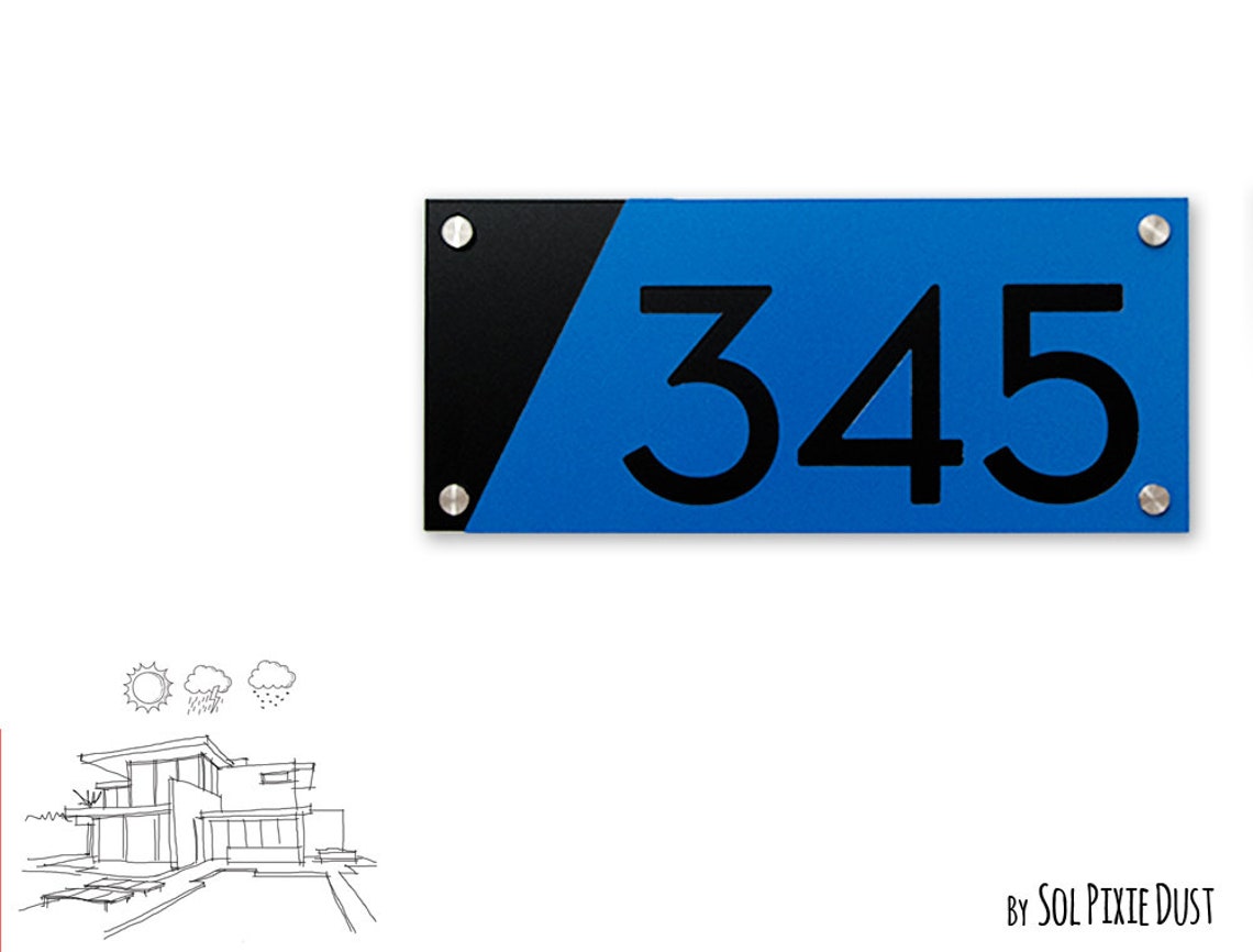 Modern House Numbers Blue Alucobond With Black Acrylic - Etsy