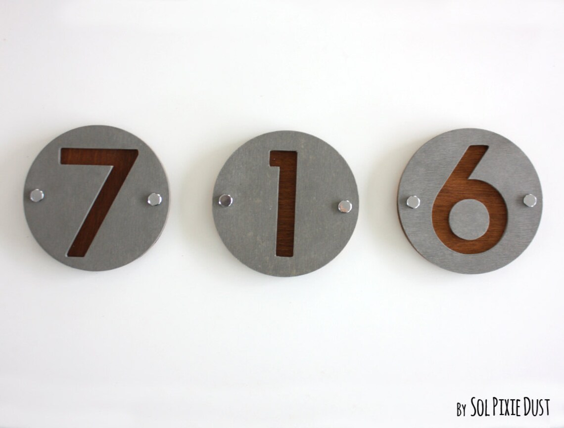 Modern House Numbers One Number Round Concrete With Marine | Etsy