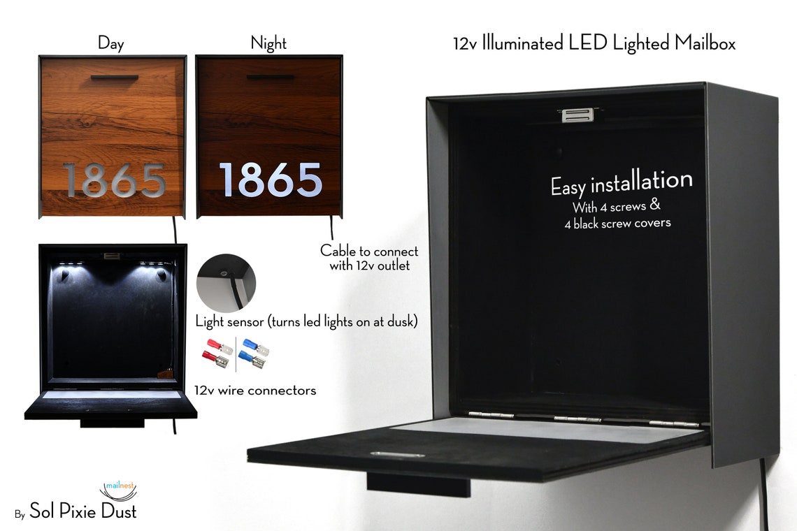 Contemporary Post Mounted Mailbox With 12V LED Light & Light - Etsy