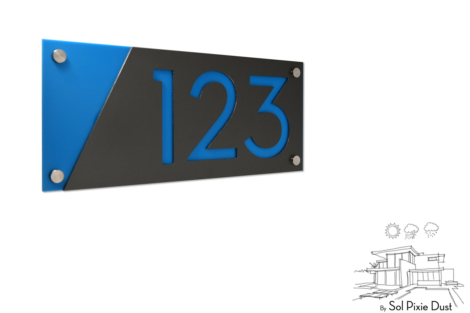 Modern House Numbers Rectangle Metallic Gray Aluminum with | Etsy