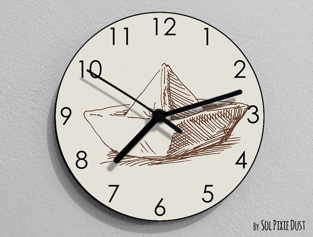 Paper Boat Wall Clock - Kids Nursery Room, Teens Room, Baby Room - Wall ...