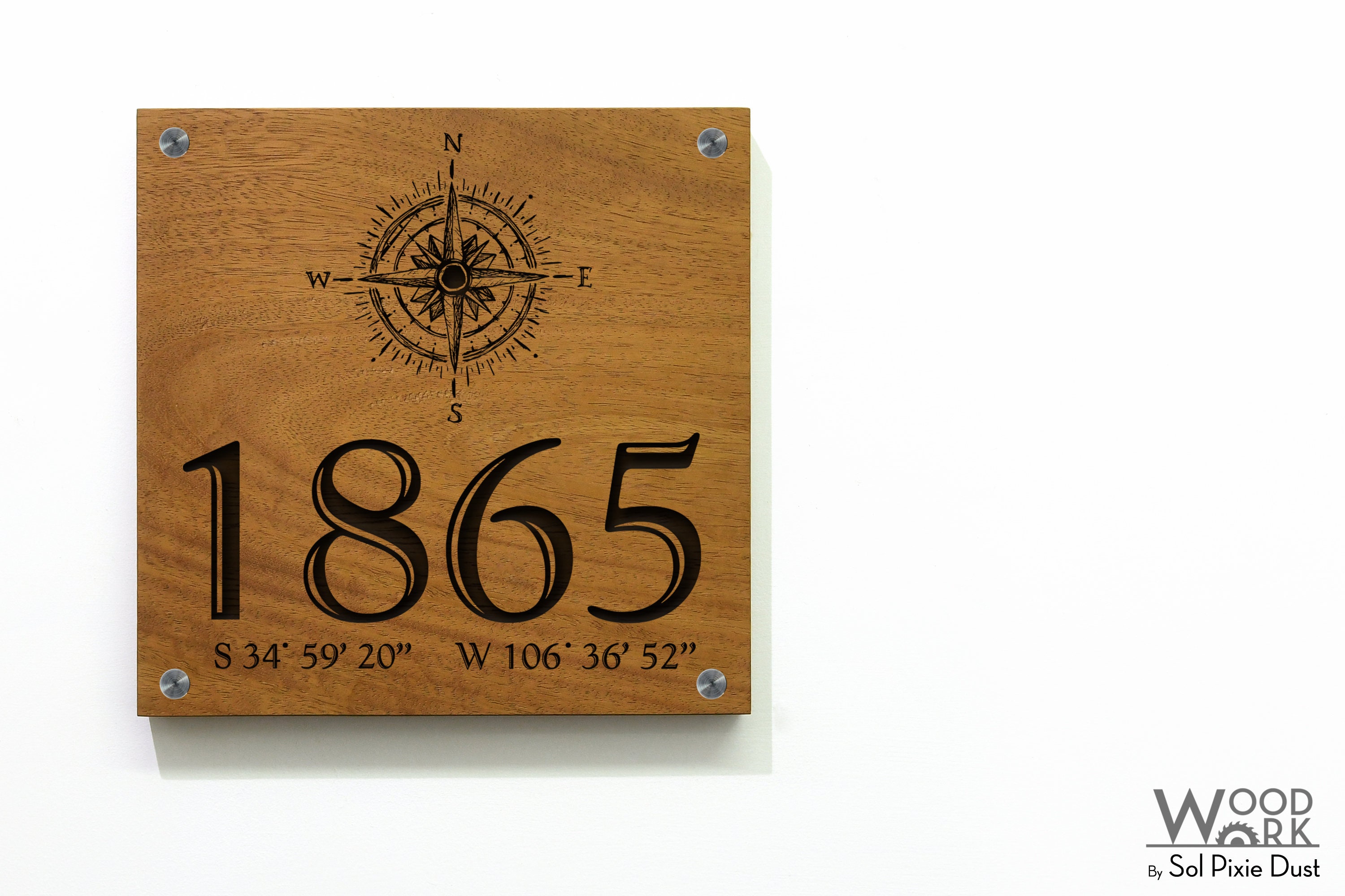 Modern House Numbers - Square Solid Wood African Teak Iroko With Laser ...