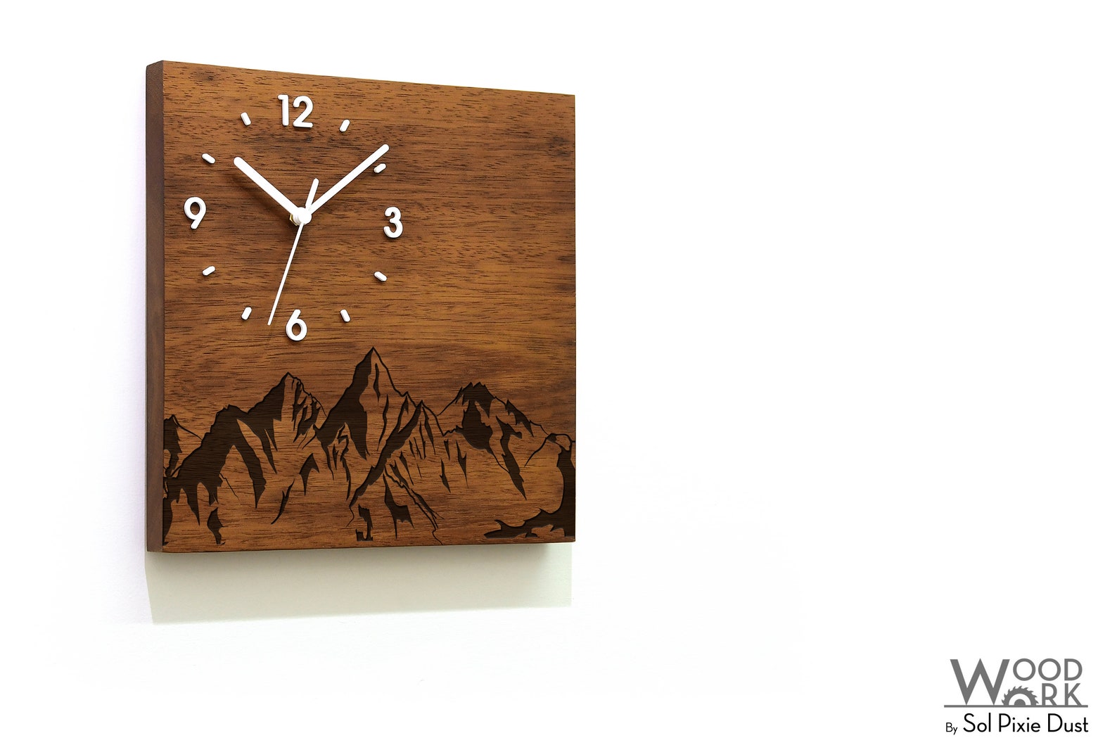 Solid Wood Wall Clock Mountains Wood Laser Engraved - Etsy