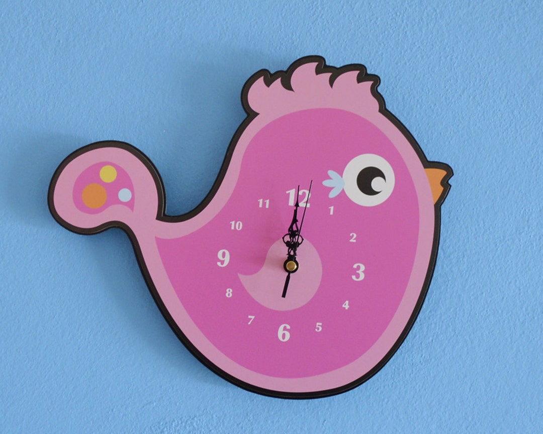 Pink Cartoon Bird - Wall Clock - Etsy