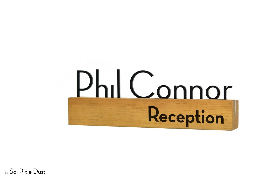 Modern Desk Name Sign - Solid Wood / Black Acrylic - Business Office ...