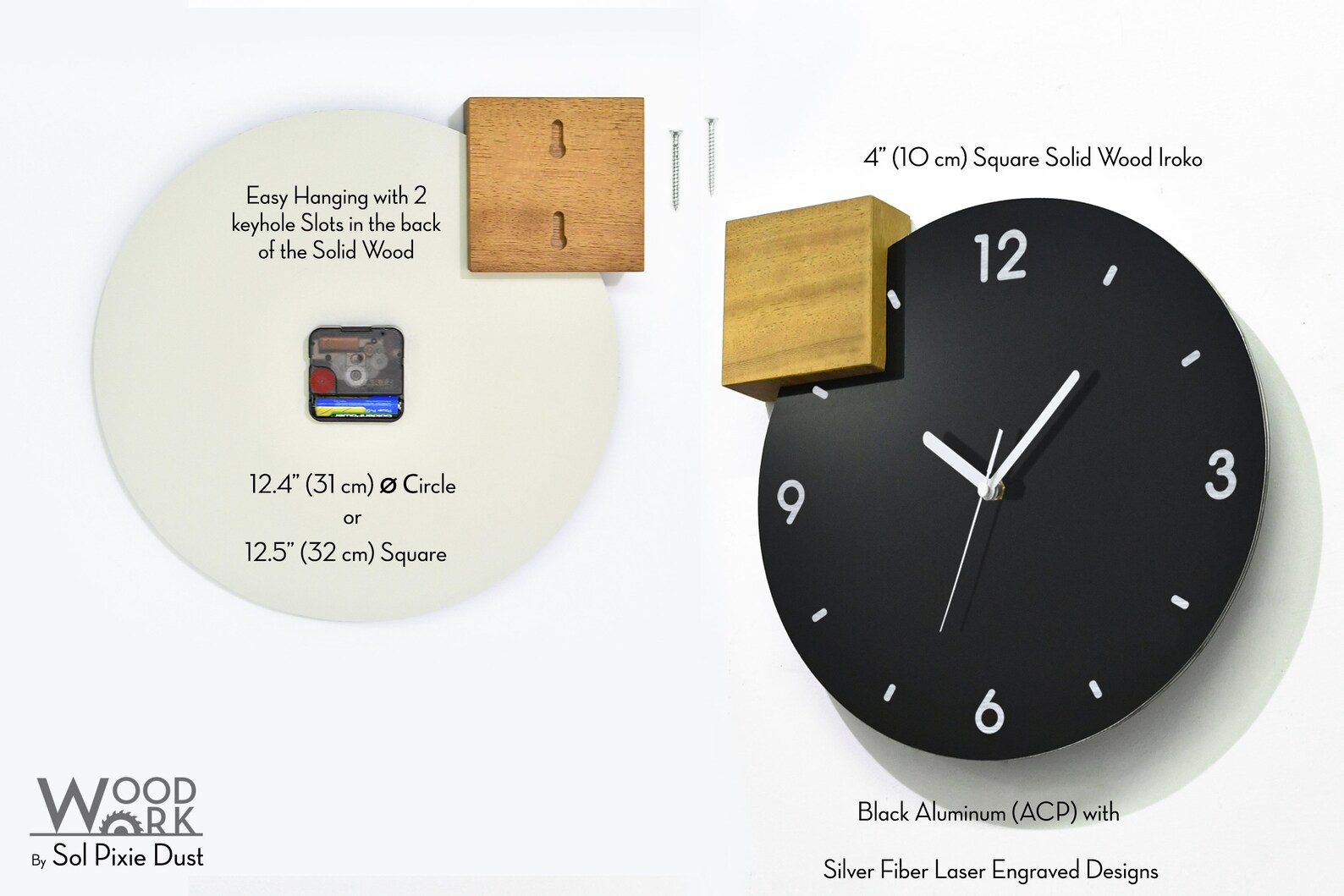 Modern Square Black Aluminum Wall Clock - Laser Engraved - Wall Mount ...