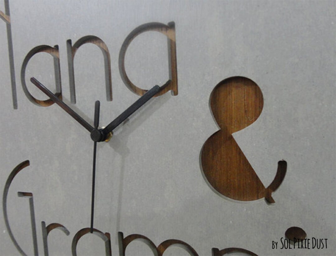 Concrete and Wood Custom Name Wall Clock - Modern Wall Clock ...