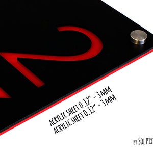 Modern House Numbers, Black Acrylic With Red Acrylic - Vertical ...