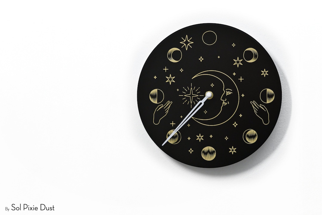 Moon Phase Wall Clock - Lunar Cycle - Round Black - Moon Phase Tracker ...