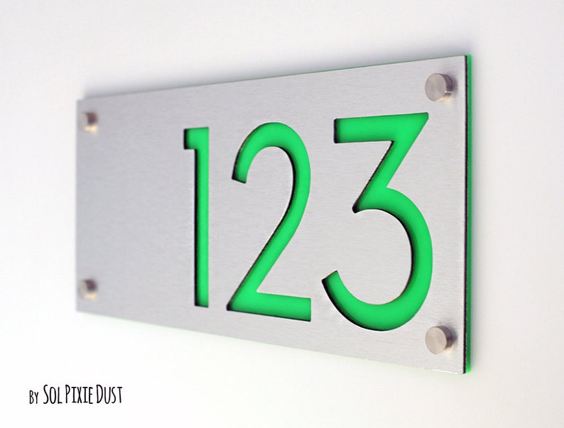 Modern House Numbers, Alucobond With Bright Green Acrylic ...