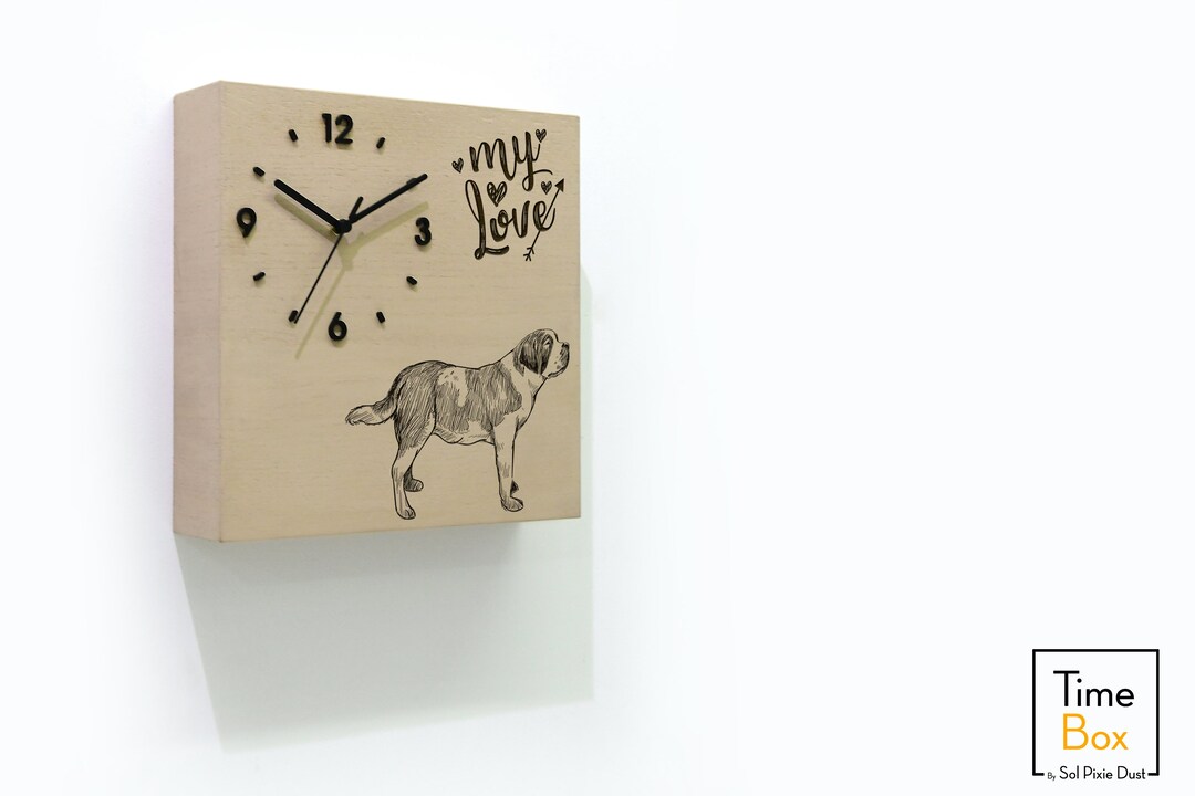 Wooden Time Box Clock - Cappuccino Chalk Saint Bernard Dog - Pendulum ...