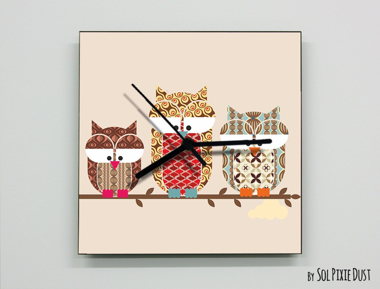 Three Cute Owls Wall Clock - Kids Nursery Room, Teens Room, Baby Room ...