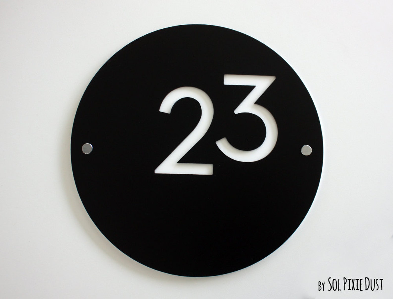Modern House Numbers Round Black With White Acrylic | Etsy