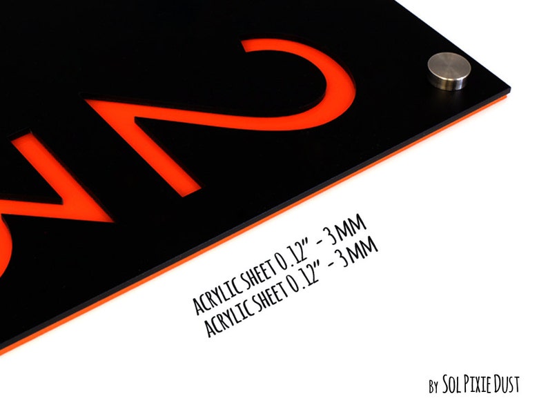 Modern House Numbers, Black Acrylic With Orange Acrylic - Vertical ...