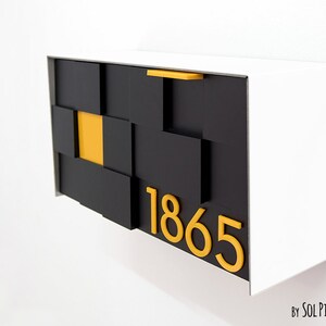 Mailbox With 3d Black Acrylic Face, Aluminum White Body and Yellow ...