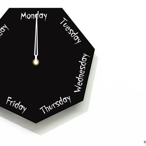Day of the Week Clock - Heptagon Black Wall Clock - Week Clock - Fun ...
