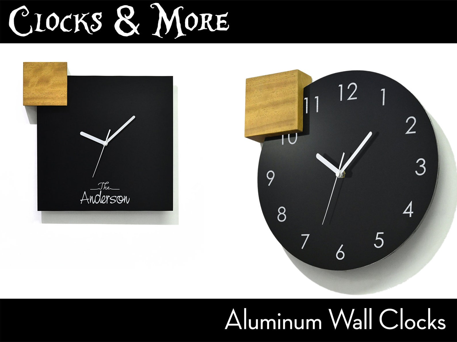 Modern Square Black Aluminum Wall Clock - Fiber Laser Engraving ...