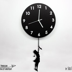 Girl With Braid Swinging on the Moon - Wall Clock With Pendulum - Wall ...