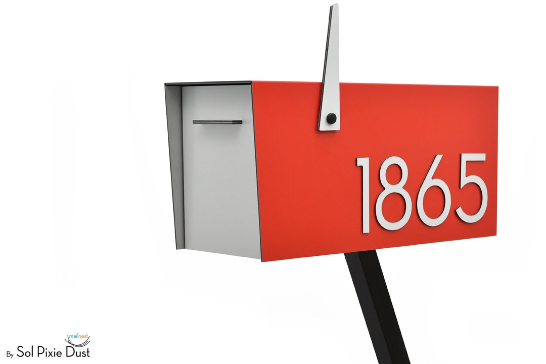 Contemporary Post Mounted Mailbox - Aluminum Red Body and Aluminum ...