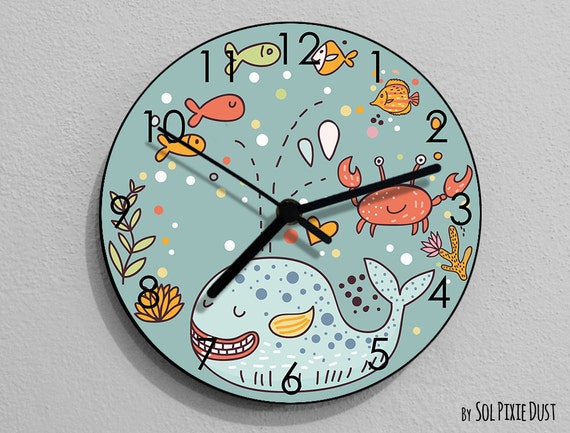 Whale Wall Clock Sea Life Kids Nursery Room Teens Room | Etsy