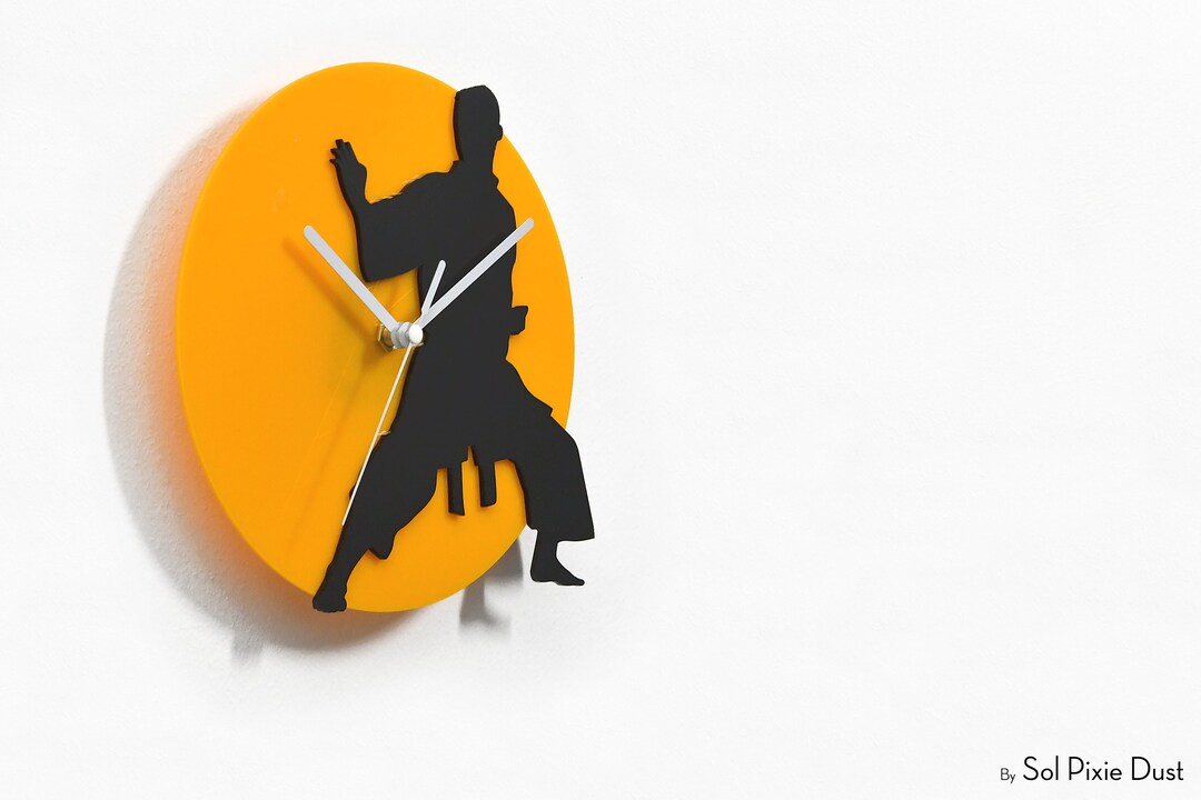 Karate Silhouette Wall Clock - Yellow & Black Silhouette - Sport Decor ...