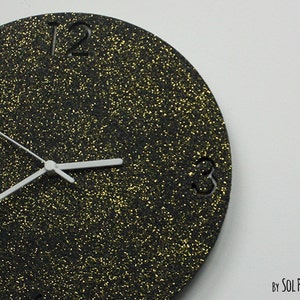Shimmer / Black Granite Gold Glitter Concrete Wall Clock / Modern ...
