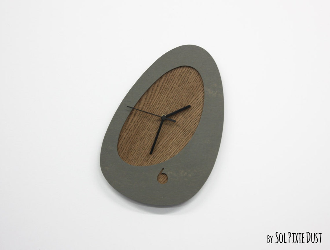 Organic Shape Concrete With Wood Wall Clock Minimal Modern - Etsy