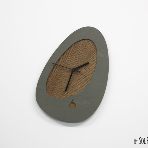 Organic Shape Concrete With Wood Wall Clock Minimal Modern - Etsy