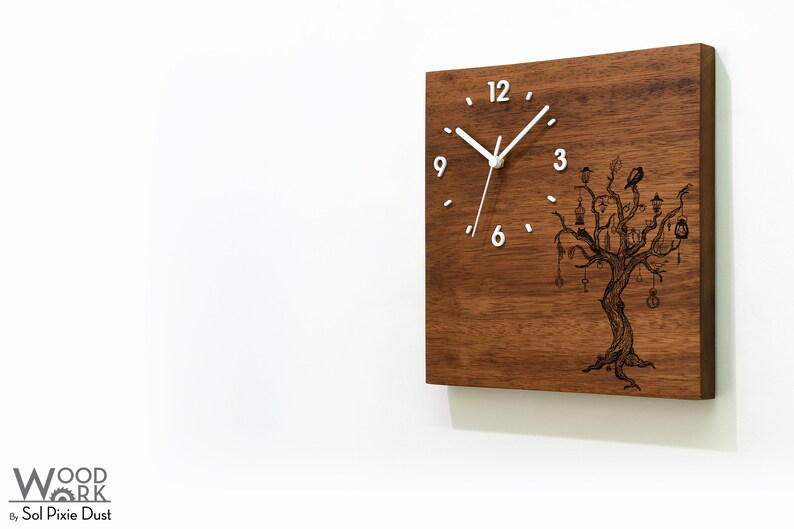Solid Wood Wall Clock Magic Tree Wood Laser Engraved | Etsy