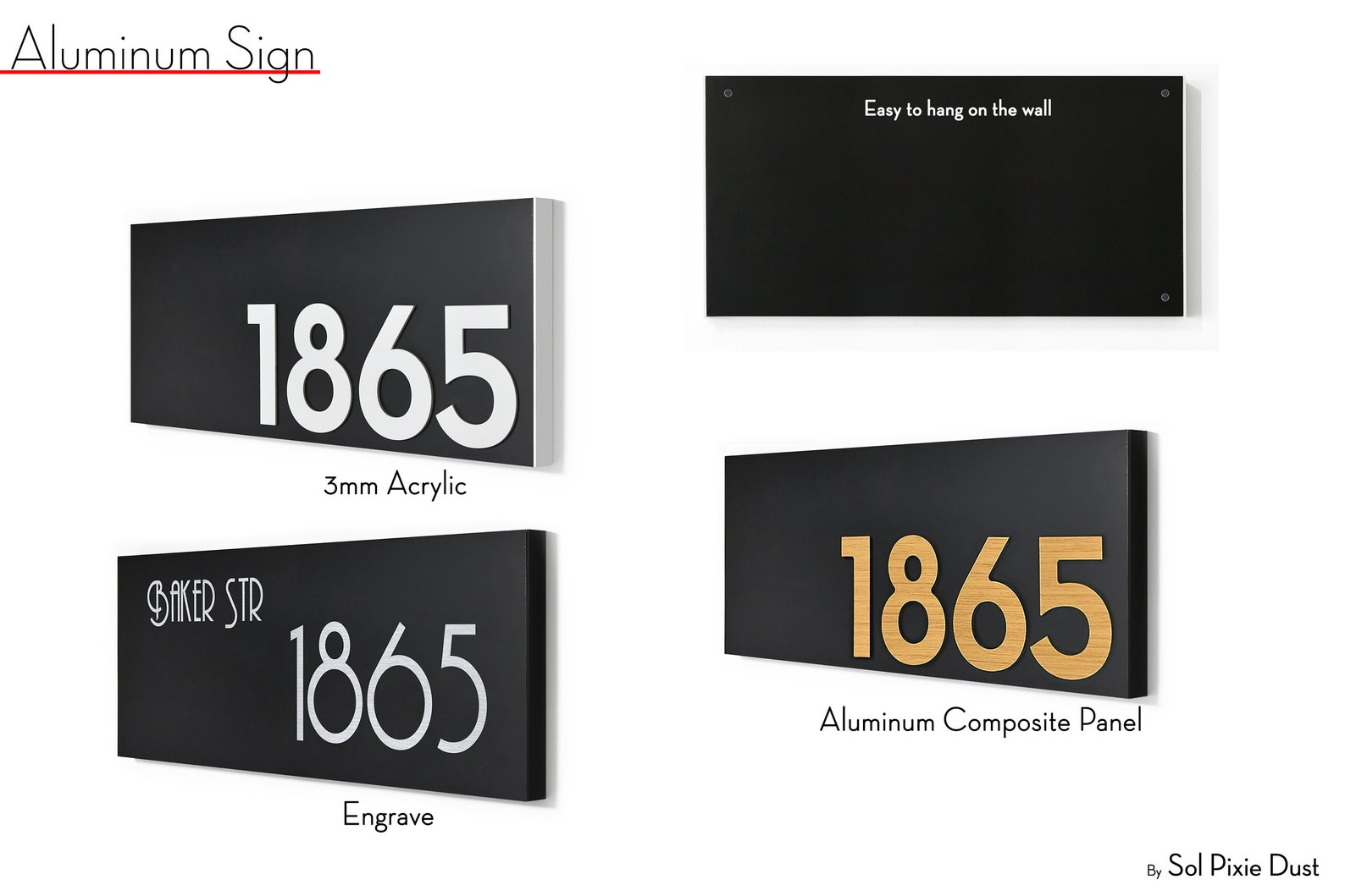 Large Modern House Numbers - Aluminum Hollow Bar Rectangle - Black With ...