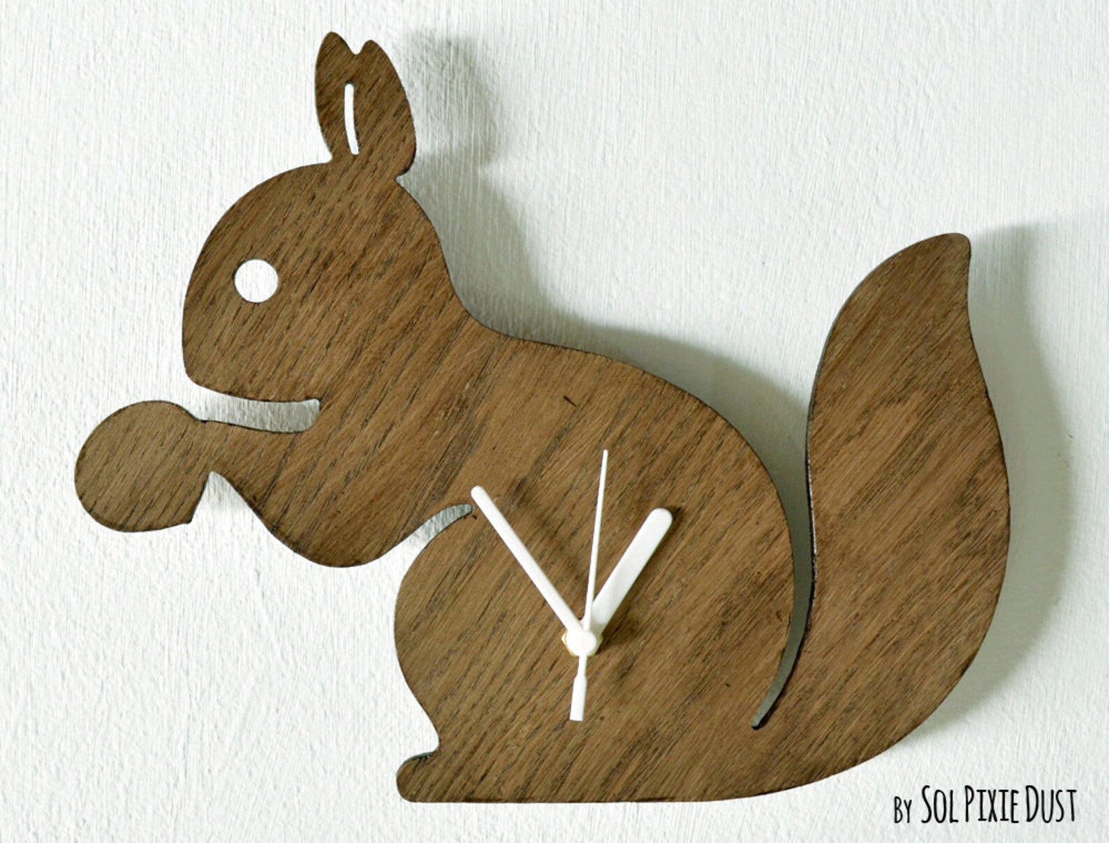 Cute Squirrel Holding an Acorn - Wooden Wall Clock - Etsy
