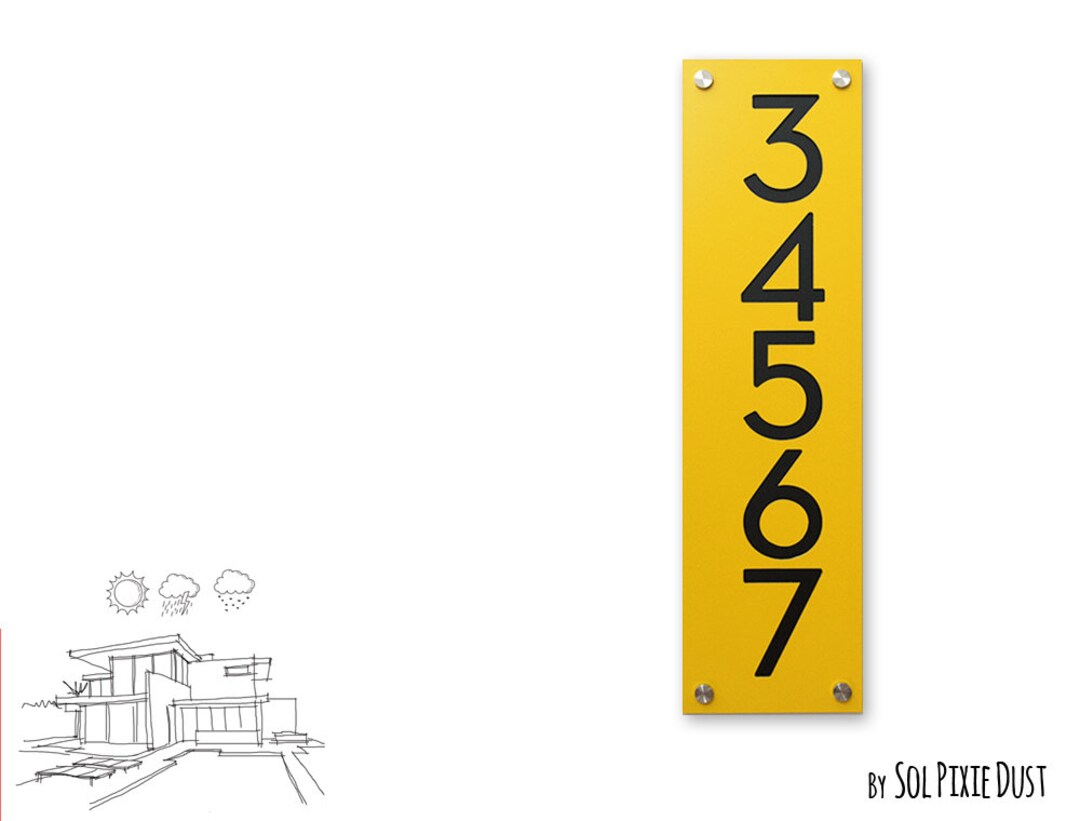 Modern House Numbers, Yellow Alucobond With Black Acrylic - Vertical 3 ...