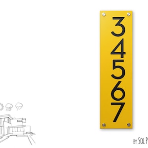 Modern House Numbers, Yellow Alucobond With Black Acrylic - Vertical 3 ...