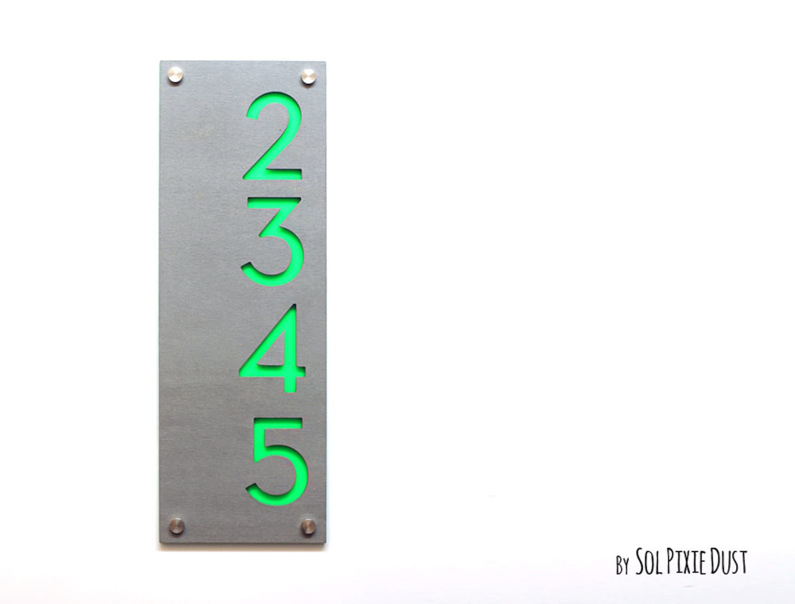 Modern House Numbers, Concrete With Bright Green Acrylic - Vertical ...