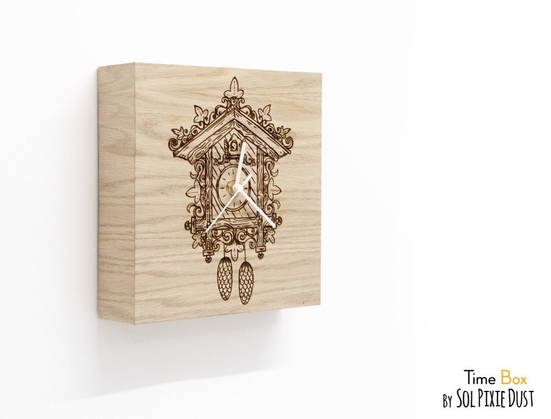 Wooden Time Box Clock - Secret Compartment - Natural Wood - Laser ...