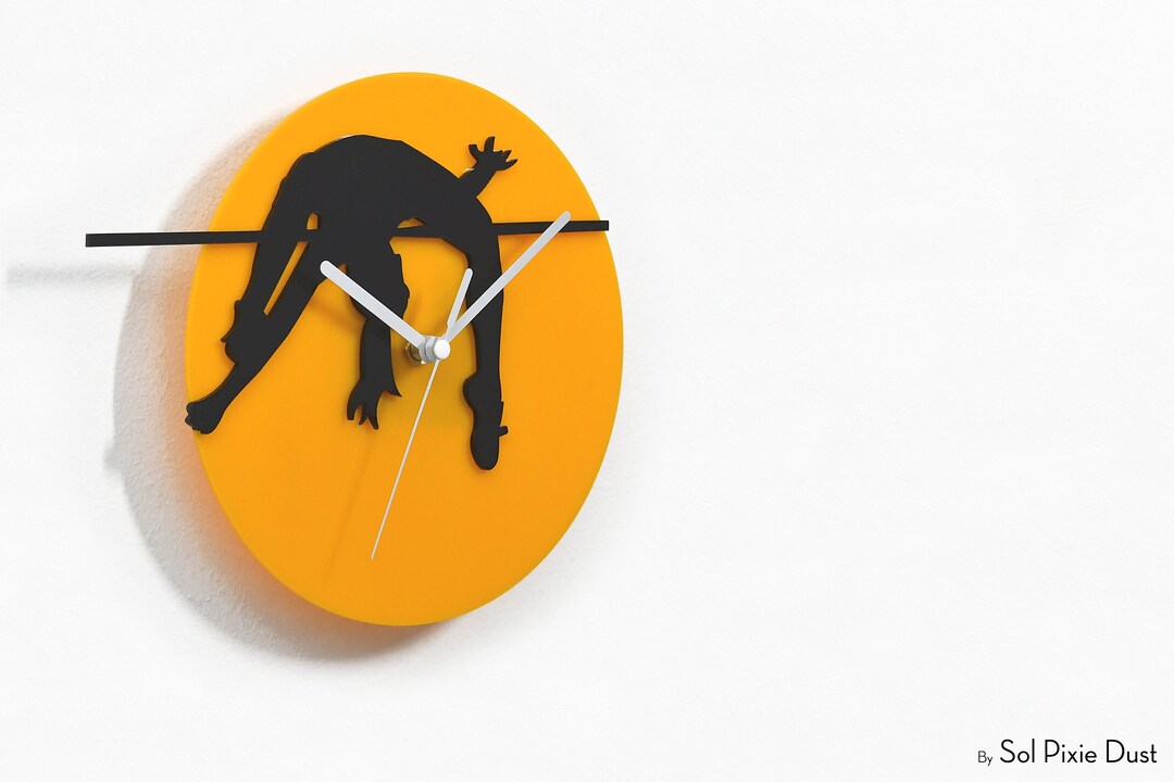 High Jump Athlete Silhouette Wall Clock - Yellow & Black Silhouette ...
