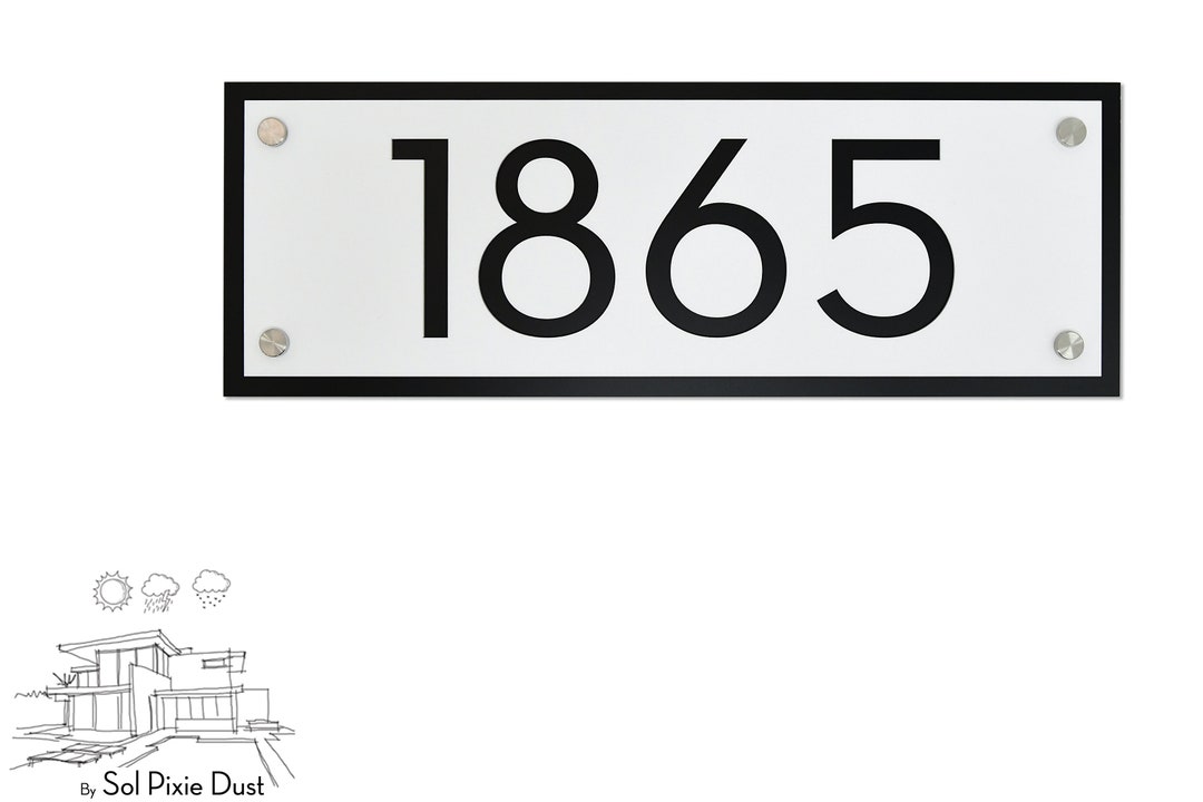 Modern House Numbers, Rectangular Framed Matte White Acrylic With Black ...