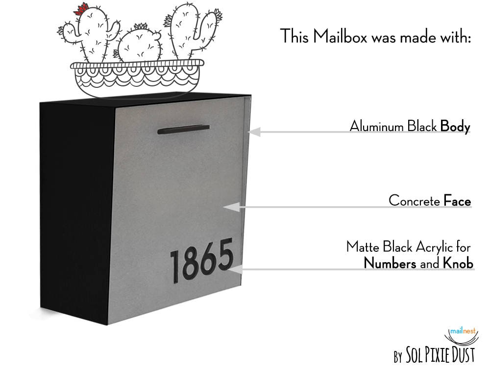 Mailbox With Concrete Face (door), Black Aluminum Body and Black ...