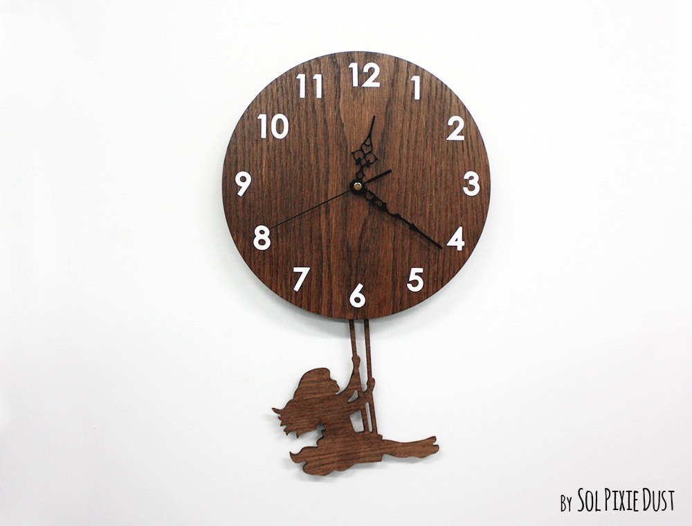 Girl Swinging on Wooden Circle Pendulum Wall Clock - Etsy