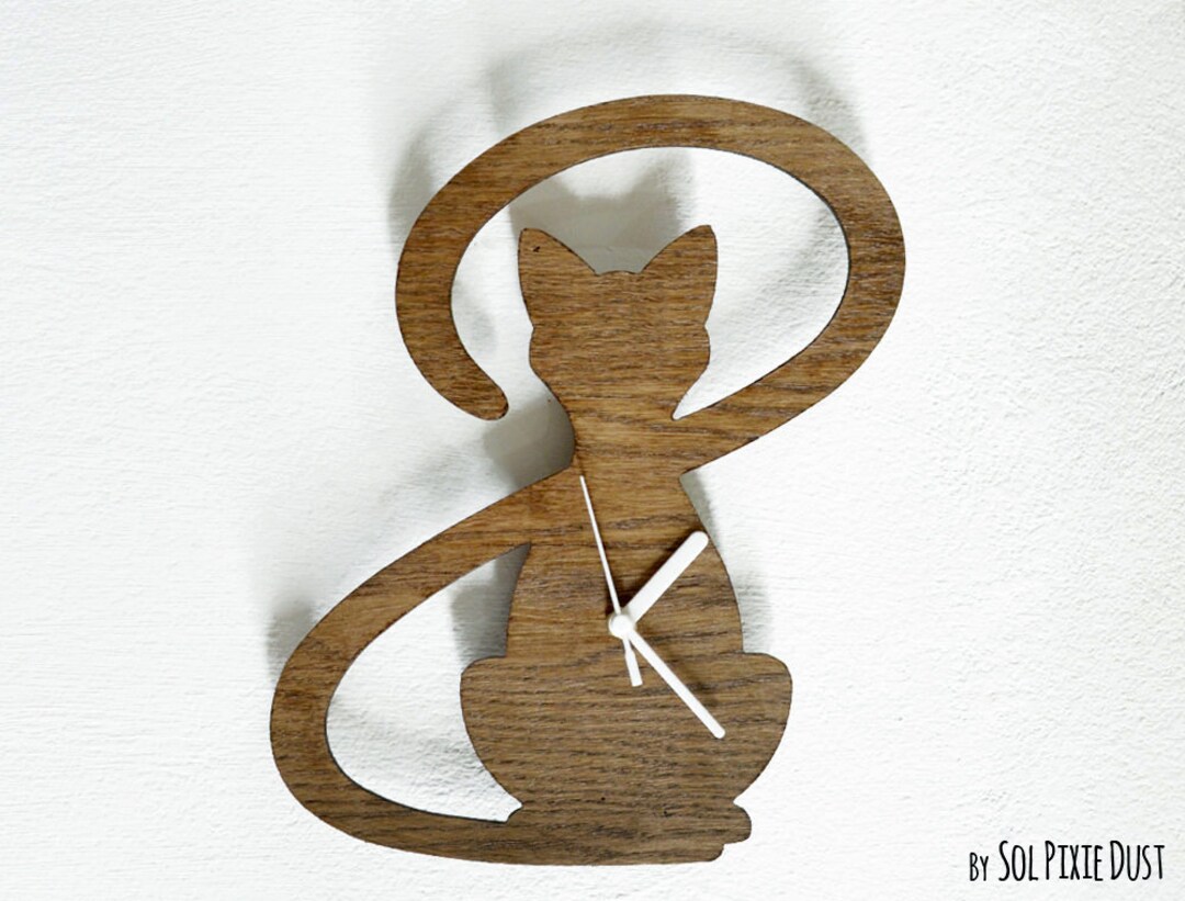Cat With Big Tail - Wooden Wall Clock - Etsy