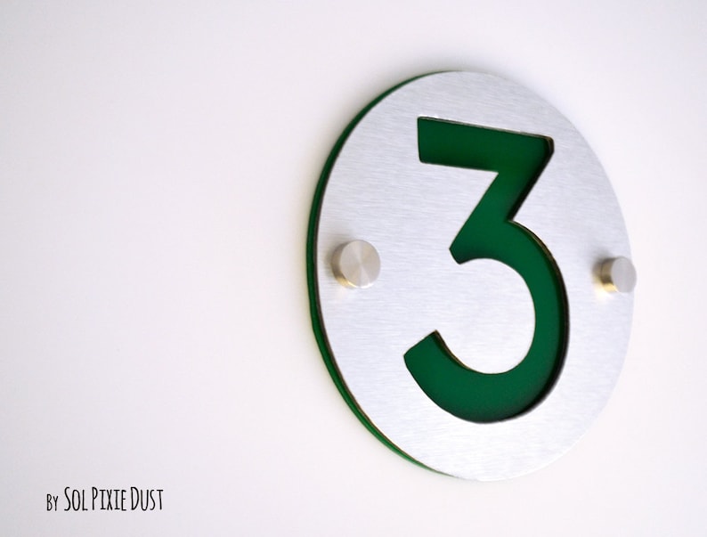 Modern House Numbers, One Number Round Alucobond With Green Acrylic ...