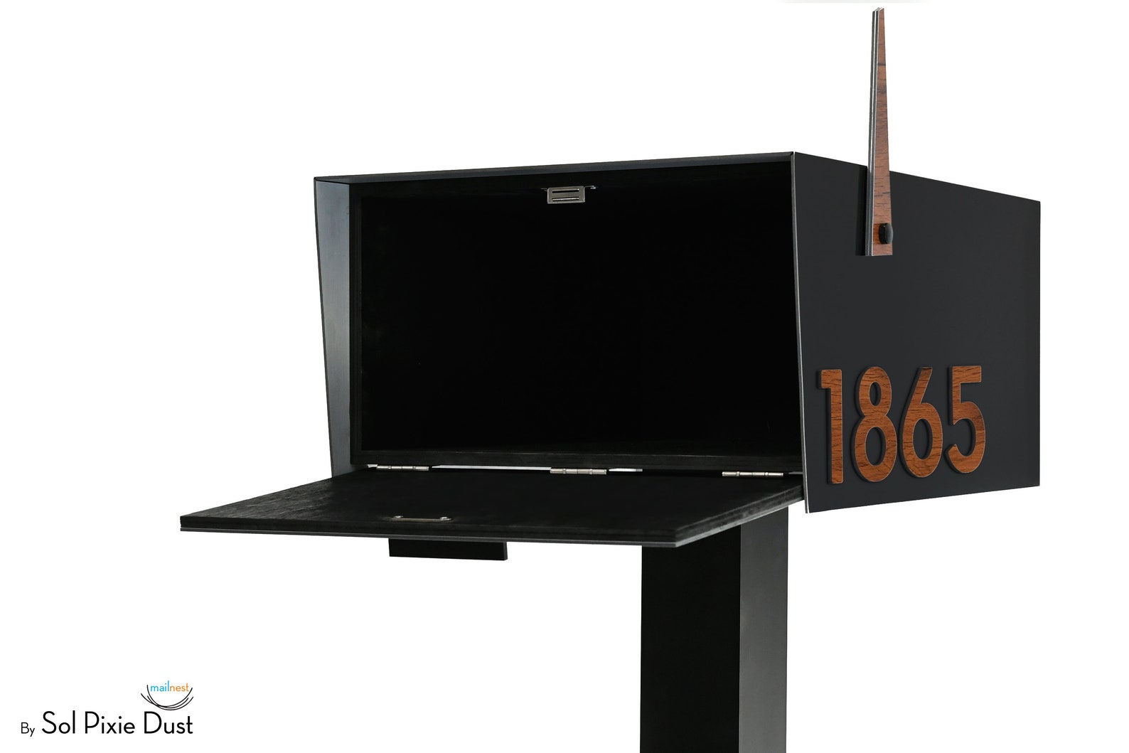 Extra Large Mailbox - Post Mounted - Aluminum Black Body With Red Oak ...