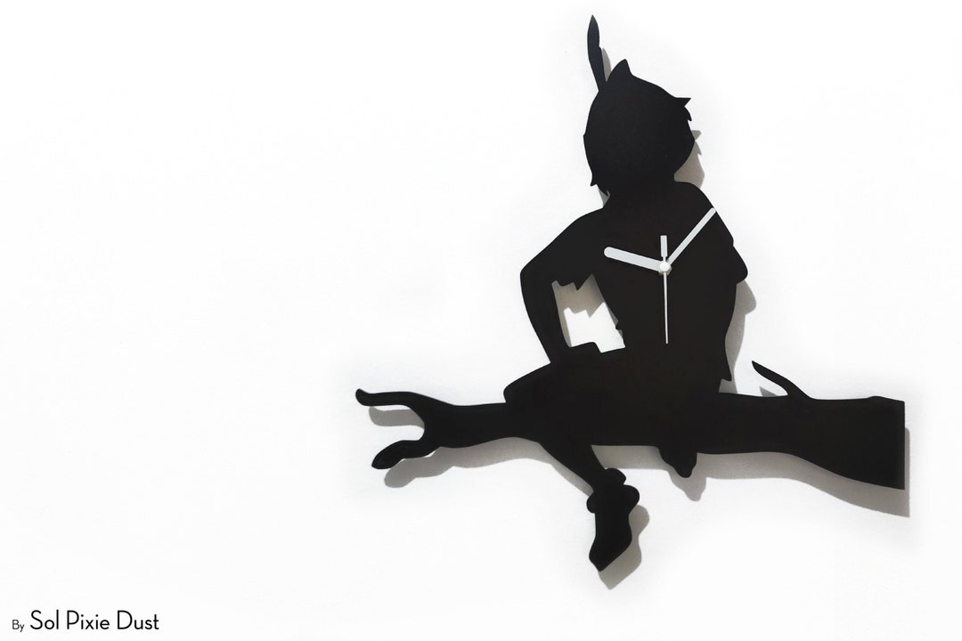 Peter Pan Sitting on Tree Branch - Silhouette Wall Clock - Neverland ...